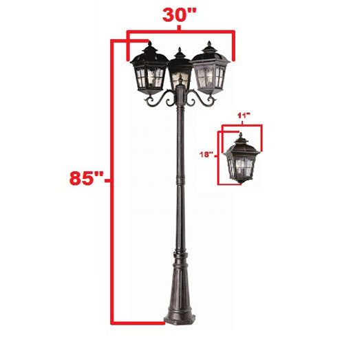 Round Colonial Lamp Post Colonial Era Design 3 Lantern Post Light